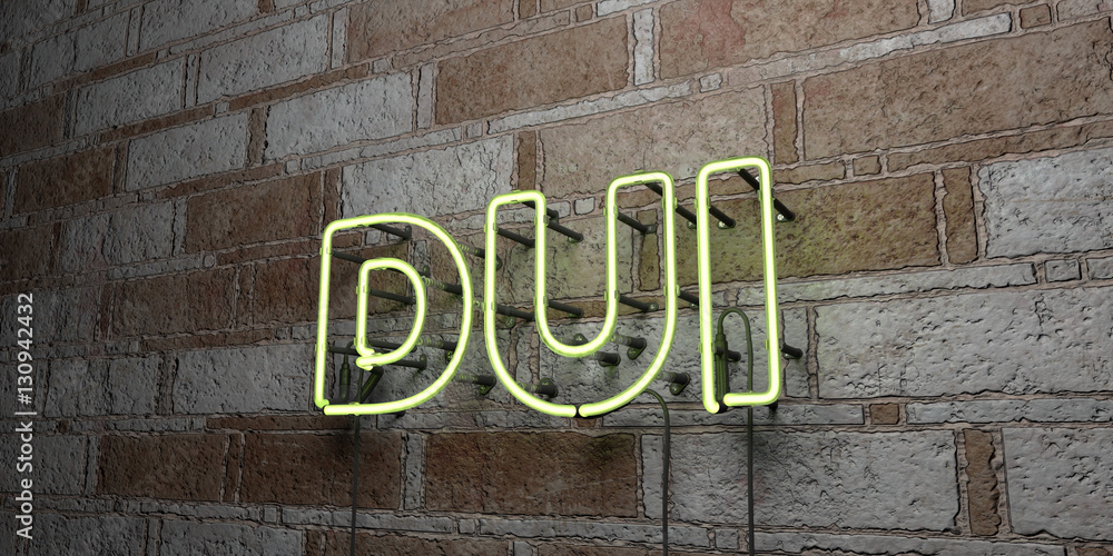 DUI - Glowing Neon Sign on stonework wall - 3D rendered royalty free ...