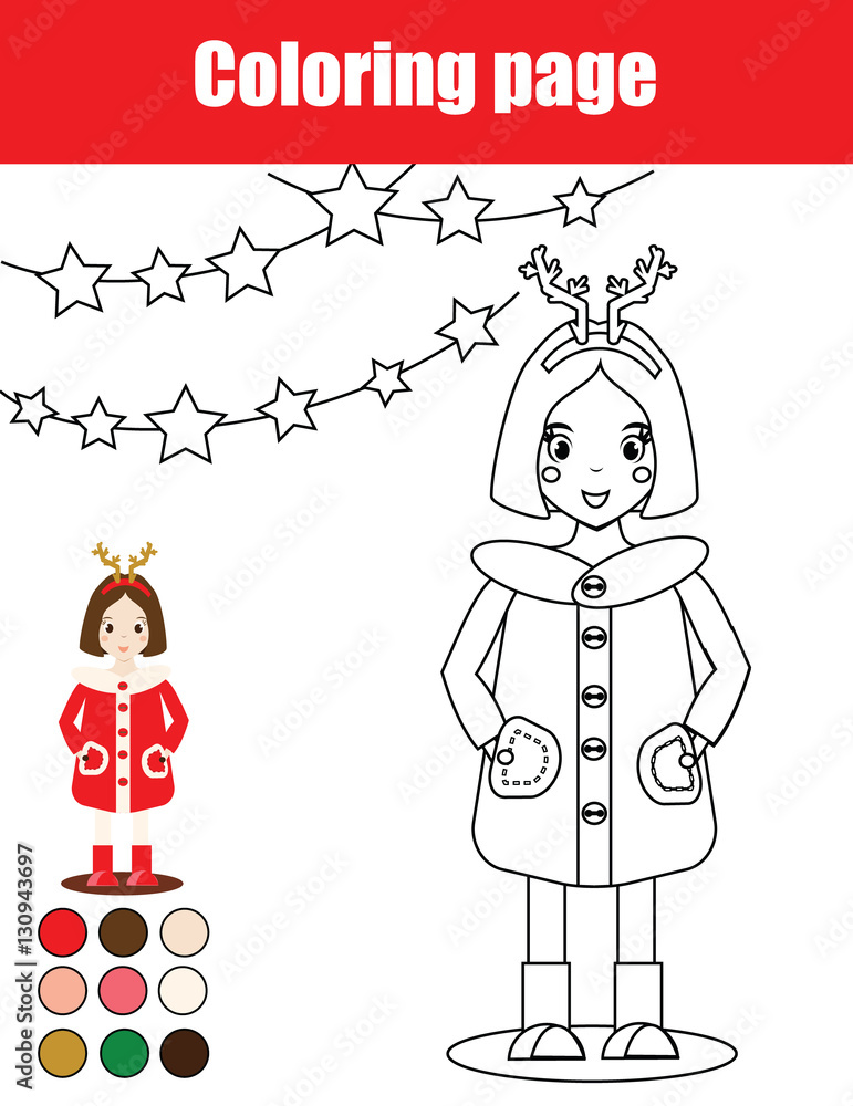 Coloring page with kid girl. Children educational game, drawing ...