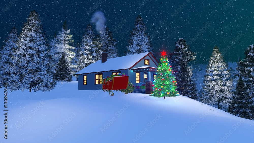 Christmas Tree Snow Scene