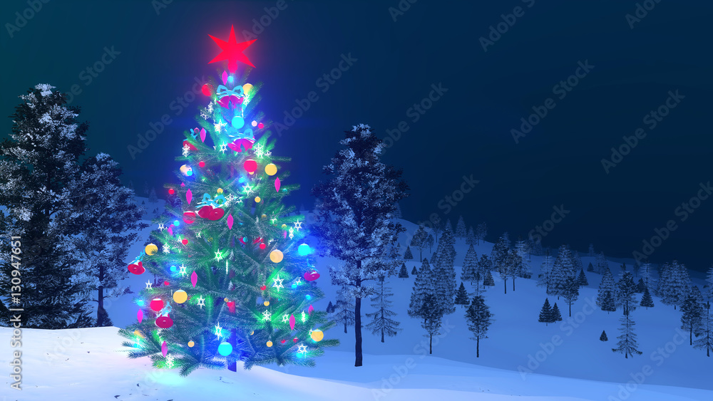 Christmas Trees Decorated Outside Snow