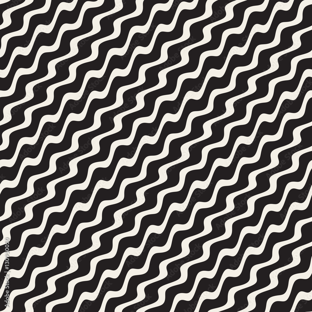 Wavy Ripple Stripes. Vector Seamless Black and White Pattern. Stock ...