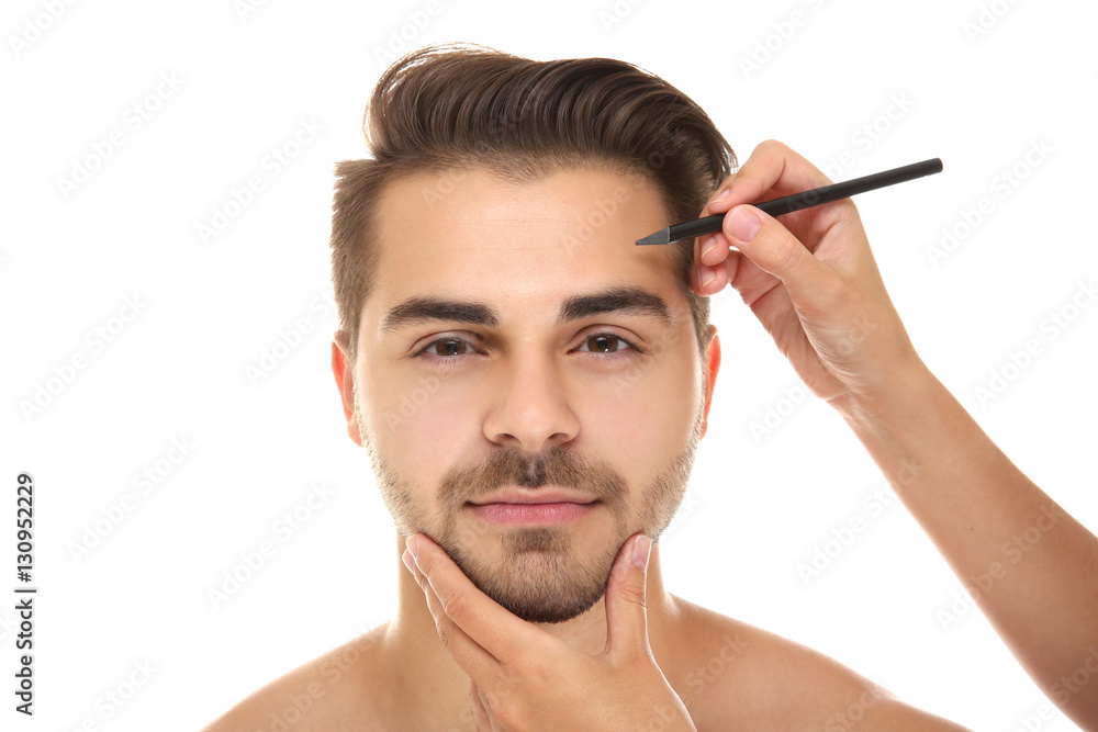 Plastic surgery concept. Female hand marking face before operation ...