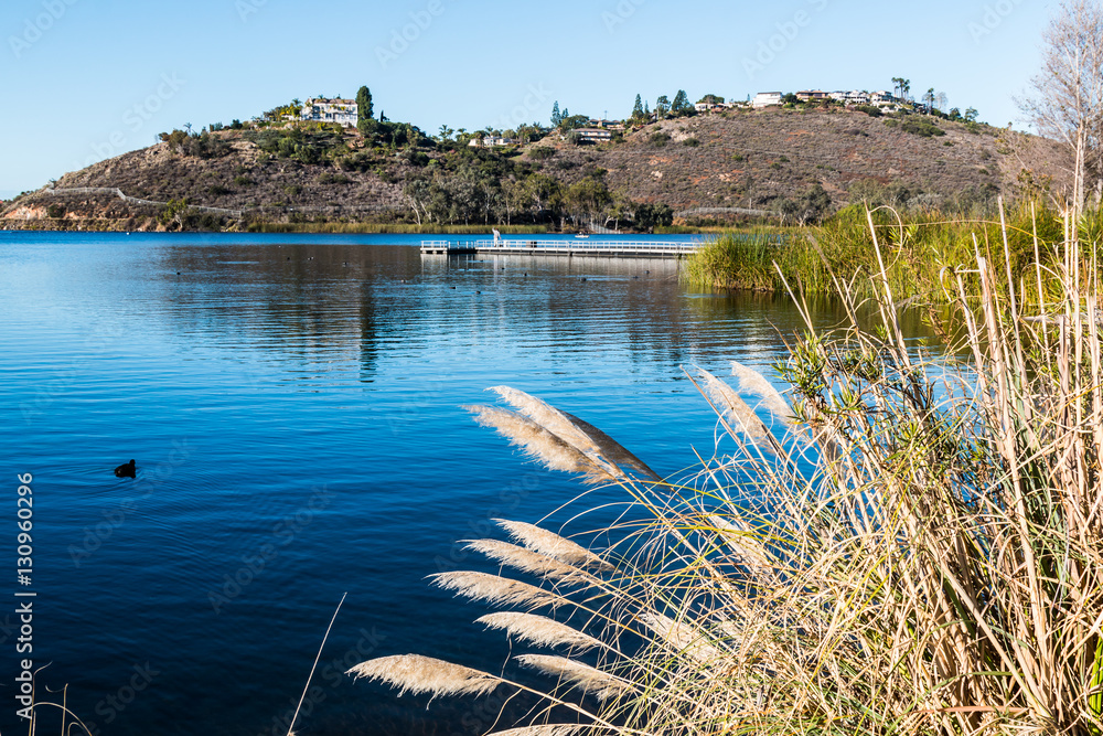 Photo & Art Print Lake Murray reservoir and floating fishing pier as ...