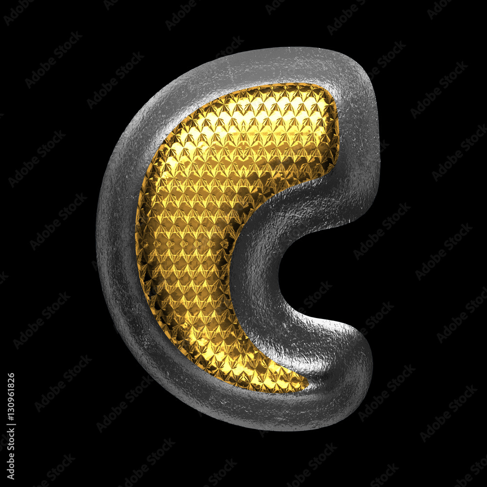 c golden and silver isolated letter on black. 3D illustration Stock ...