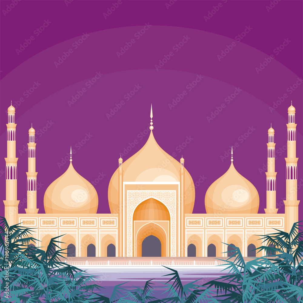 Vector background with the abstract image of the big beautiful mosque ...