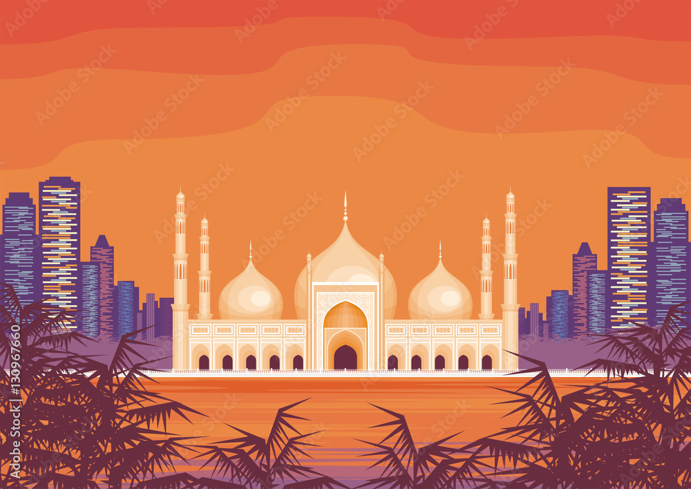 Vector background with the abstract image of the big beautiful mosque ...