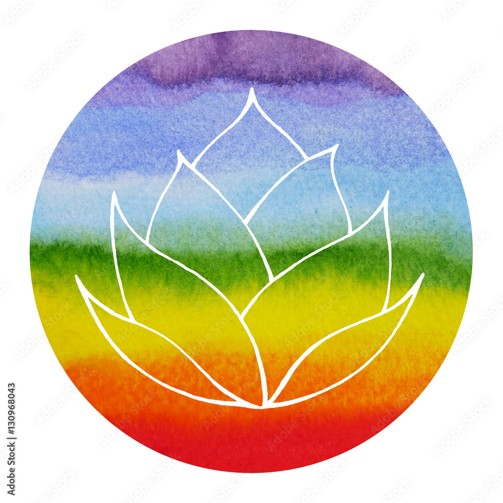 chakra sign symbol, lotus flower icon, watercolor painting hand drawn ...