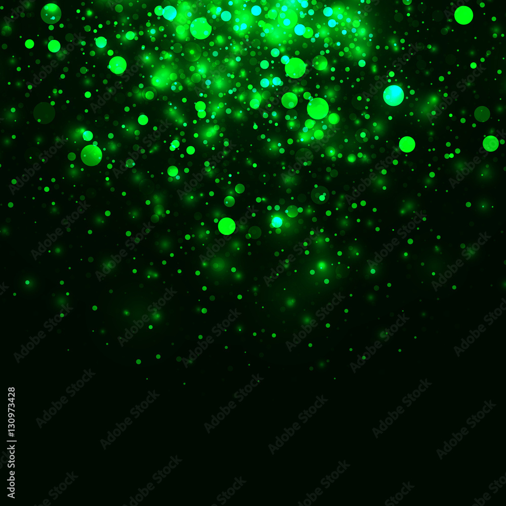 Vector green glowing light glitter abstract background. Magic energy ...