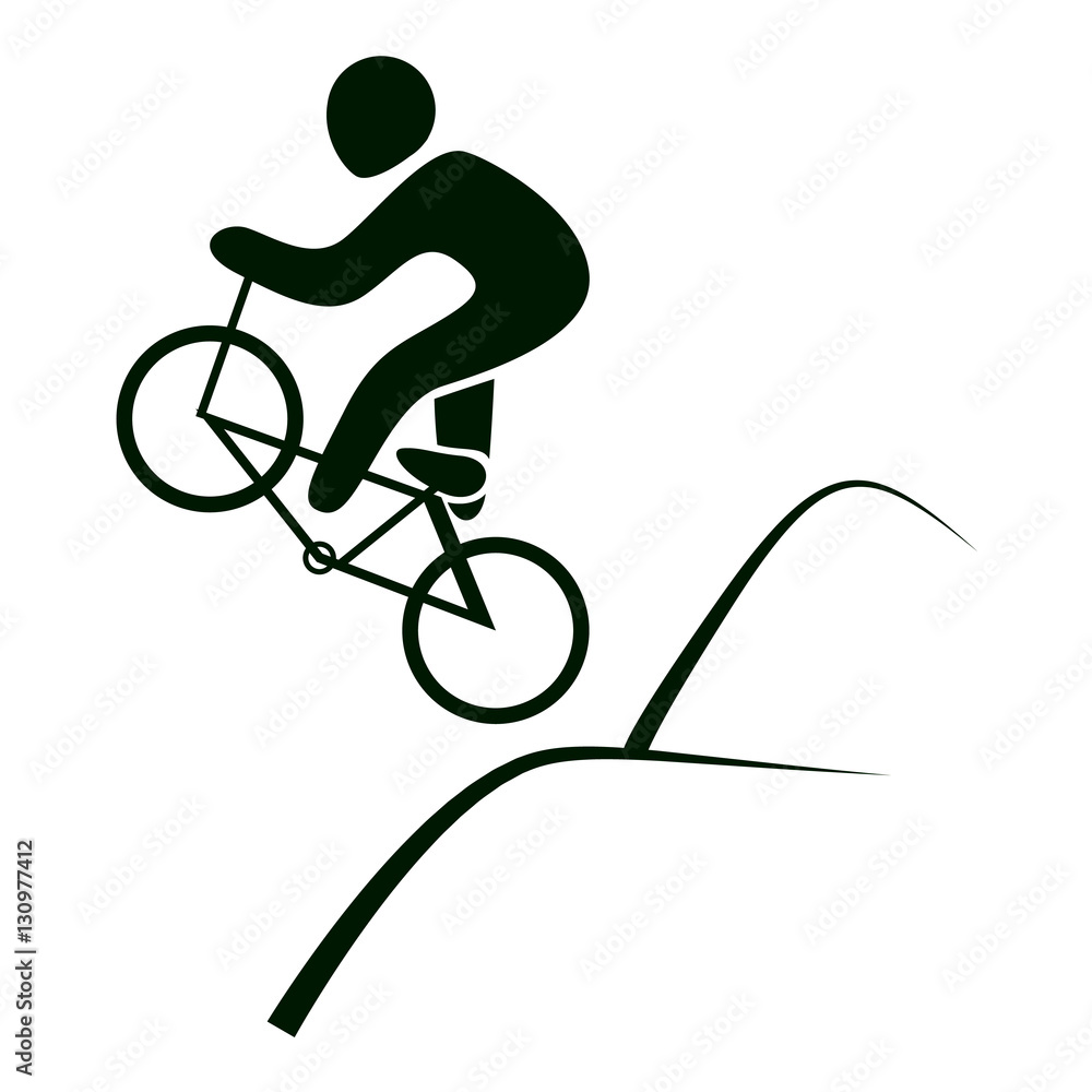 Isolated mountain riding icon. Black figure of an athlet on white ...