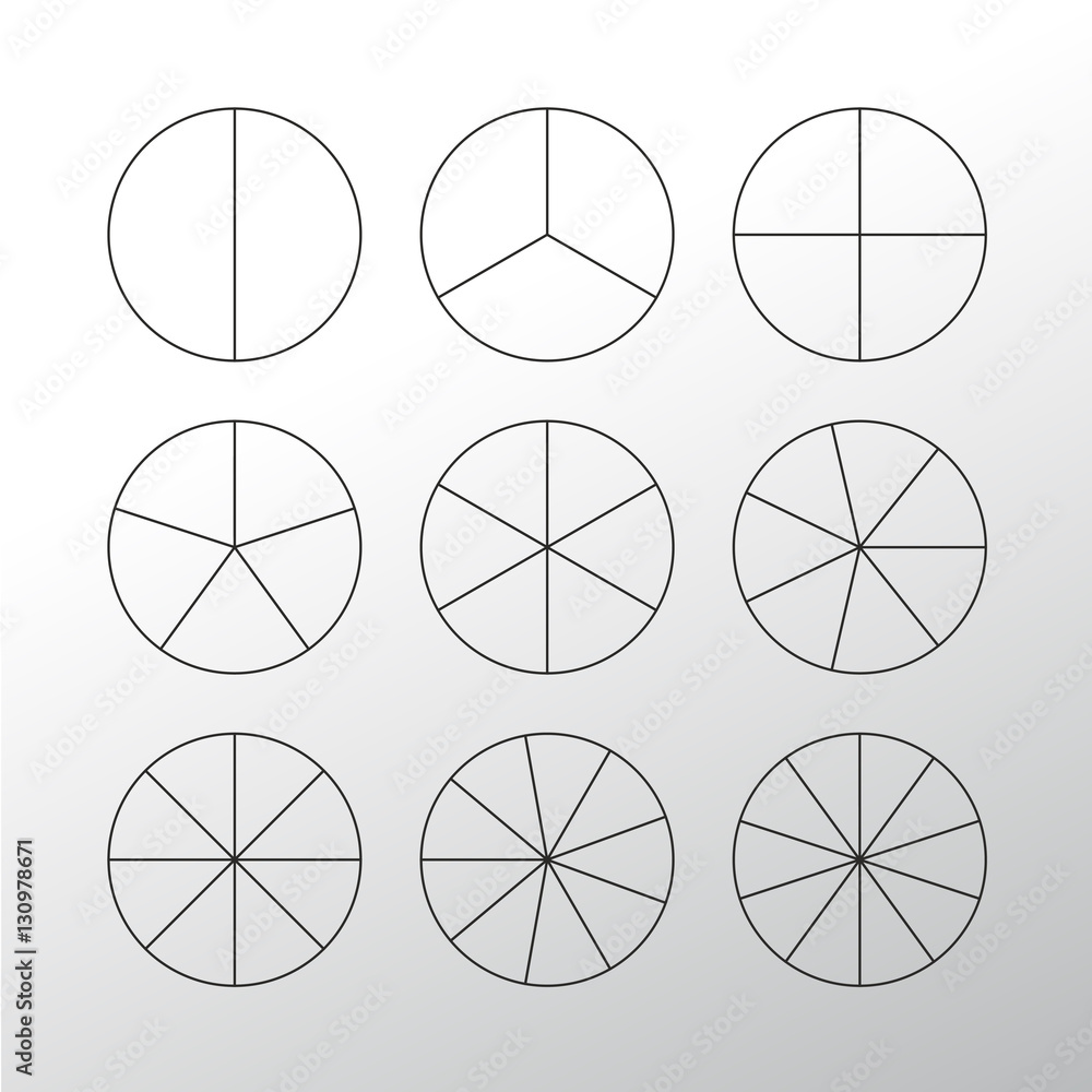 Circle segments set. Black thin outline. Stock Vector | Adobe Stock