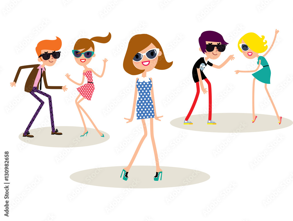 Cartoon style group of dancing people. Vector illustraton Stock Vector ...