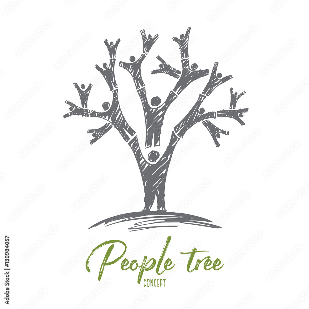 Vector hand drawn people tree concept sketch with human bodies used as ...