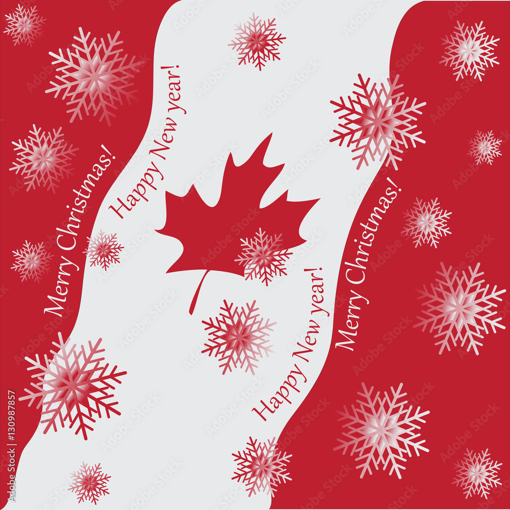 Snowflakes and greeting with symbols of Canada. Design for greetings ...
