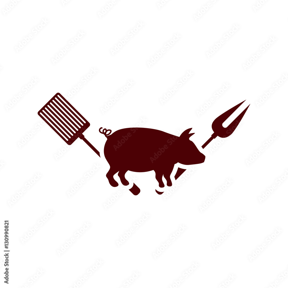 Vetor de Grill and pork meat icon. Bbq menu steak house food and meal ...