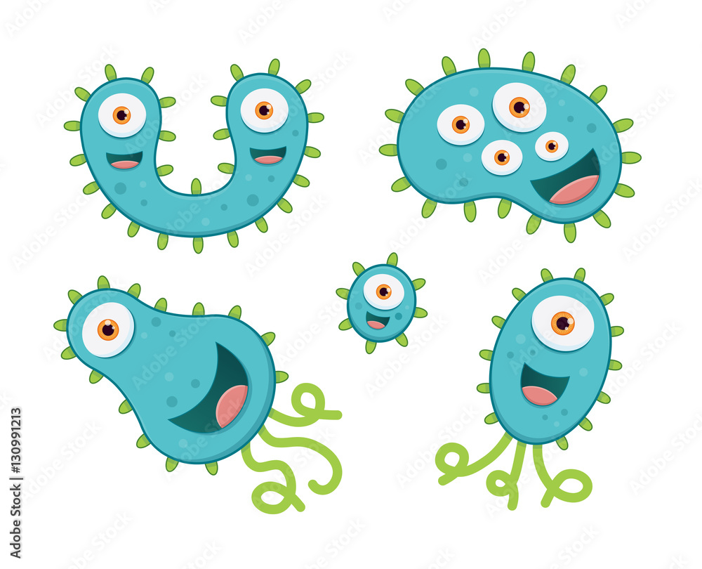 A set of cute blue and green germ characters - isolated on white ...