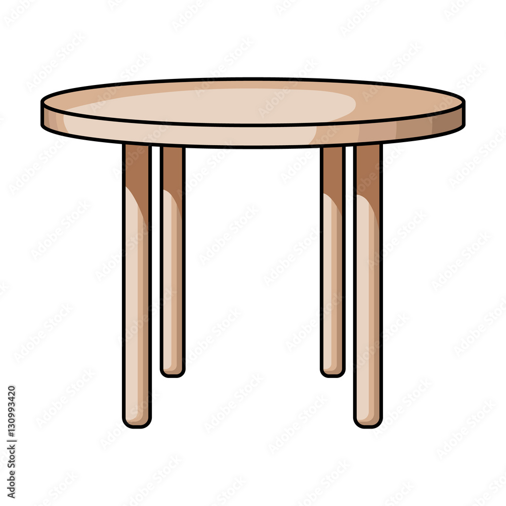 Wooden round table icon in cartoon style isolated on white background ...