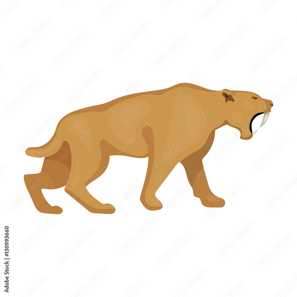 Saber-toothed tiger icon in cartoon style isolated on white background ...
