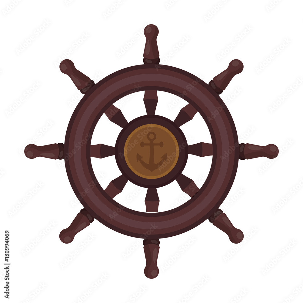 Wooden ship steering wheel icon in cartoon style isolated on white ...