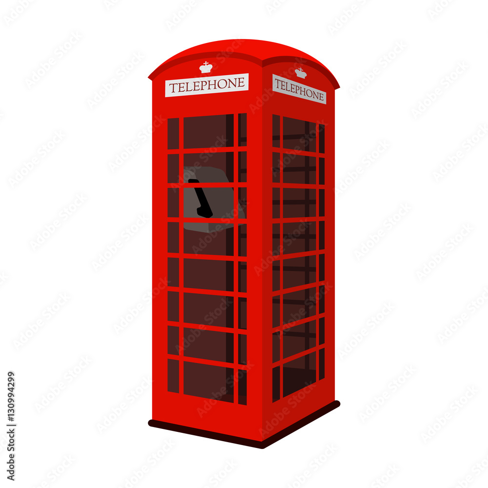 Red phone cabin icon in cartoon style isolated on white background ...