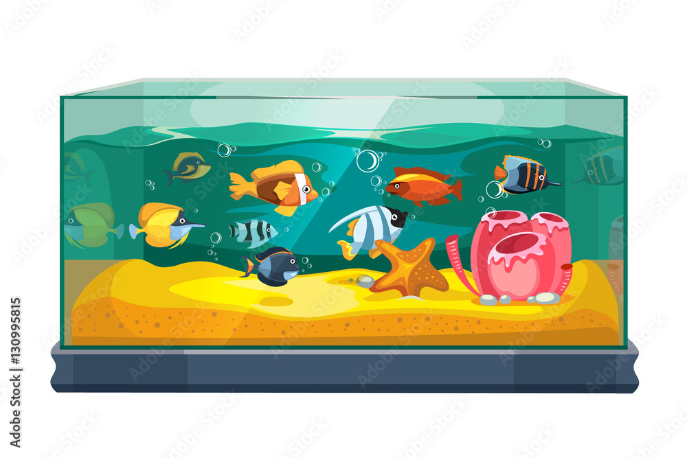 Cartoon freshwater fishes in tank aquarium vector illustration Stock ...