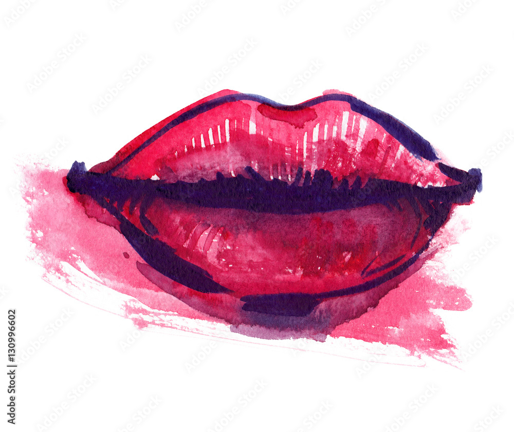 Big bright pink lips and a smear of pale pink color painted in ...