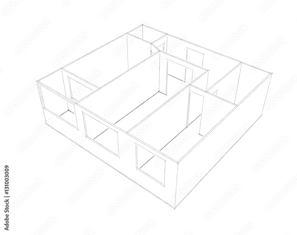 Empty room plan.Isolated on white background.Sketch illustration Stock ...