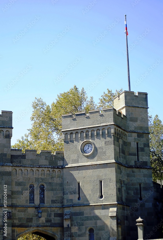 Clock tower/ clock Tower at the entrance to the castle Stock Photo ...