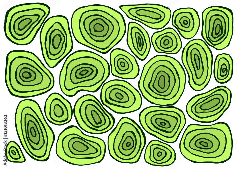 Hand drawn distorted green concentric circles, abstract vector ...