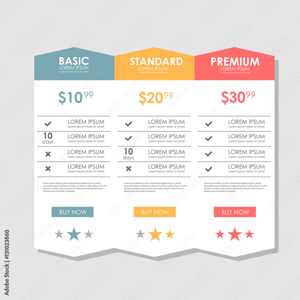 Set offer tariffs. ui ux vector banner for web app. set pricing table ...