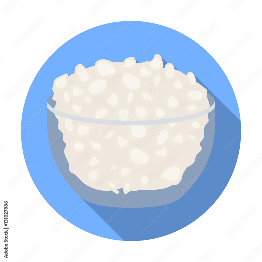 Cottage cheese in the bowl icon in flat style isolated on white ...