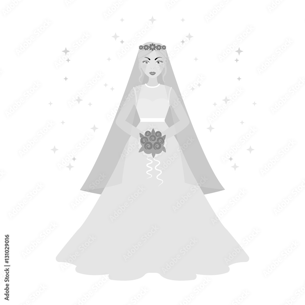 Bride icon in monochrome style isolated on white background. Bride ...