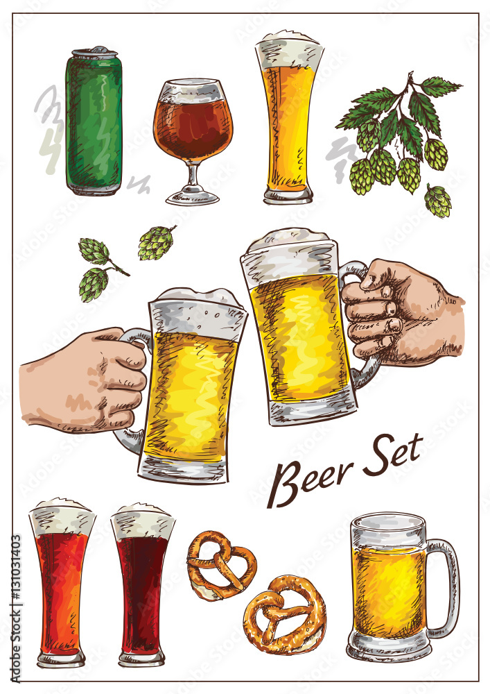 hand drawing vector illustration with beer set Stock Vector | Adobe Stock