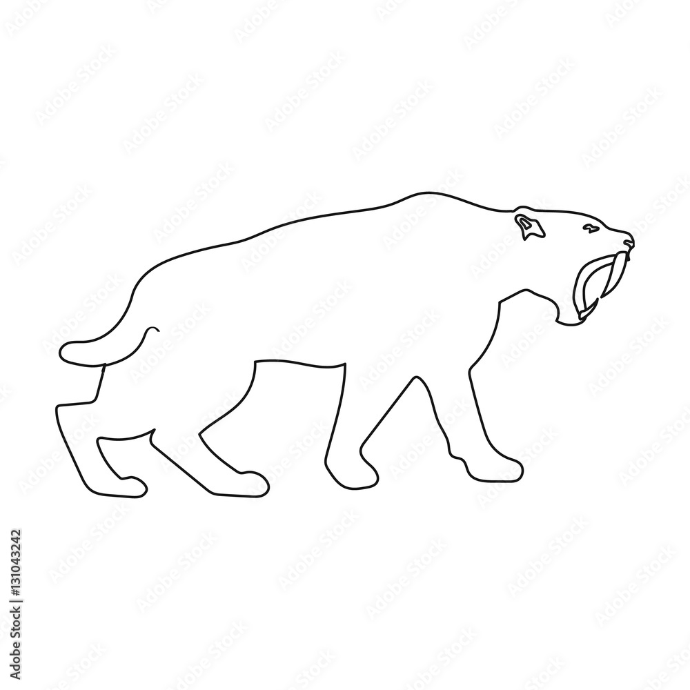 Saber-toothed tiger icon in outline style isolated on white background ...