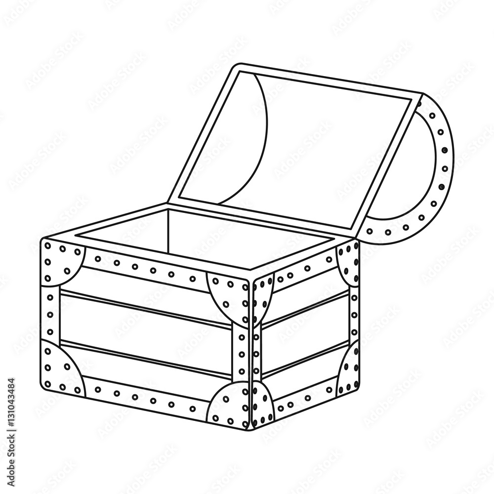 Pirate wooden chest icon in outline style isolated on white background ...