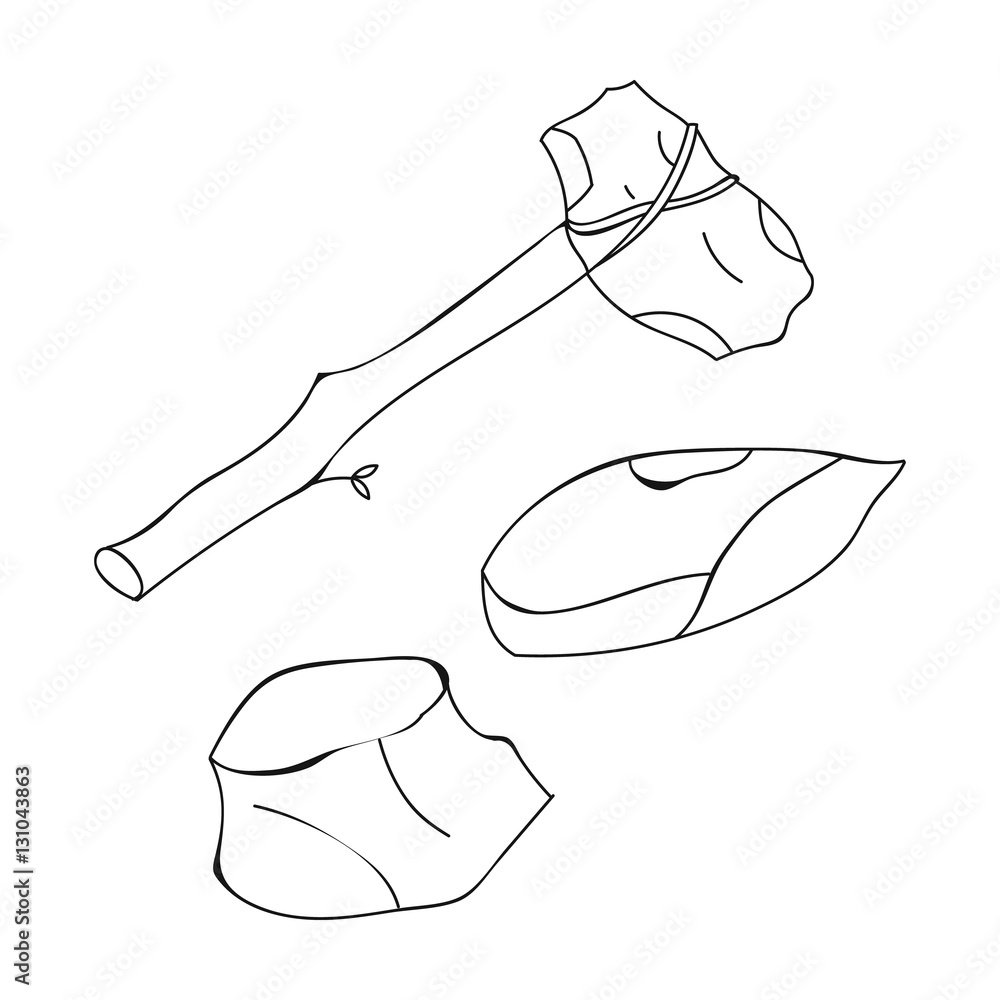 Stone tools icon in outline style isolated on white background. Stone ...