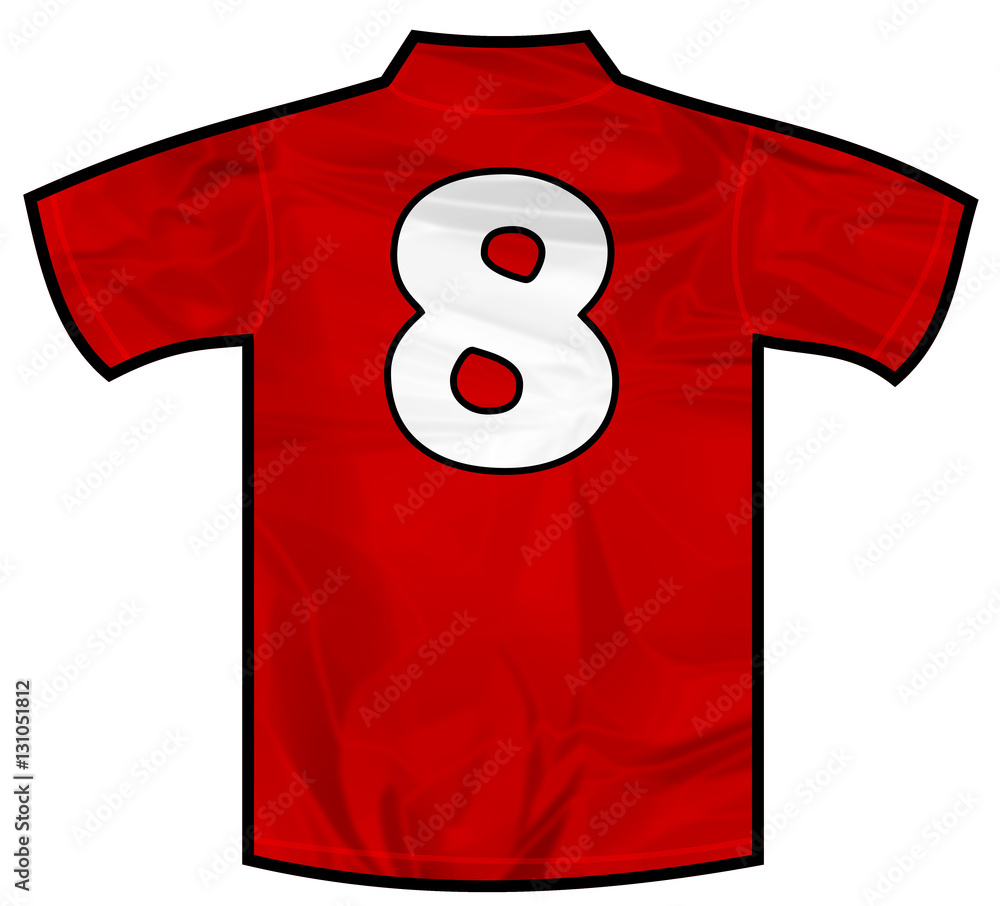 Number 8 eight red sport shirt as a soccer,hockey,basket,rugby ...