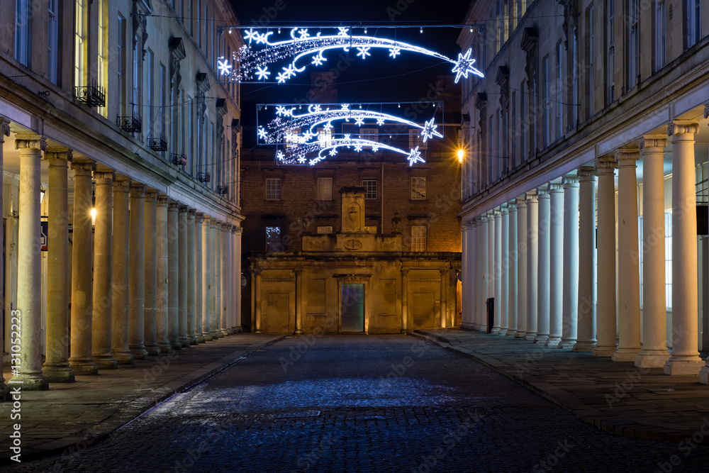 The Cross Bath Spa building and Bath Street, at night. Spa in the ...