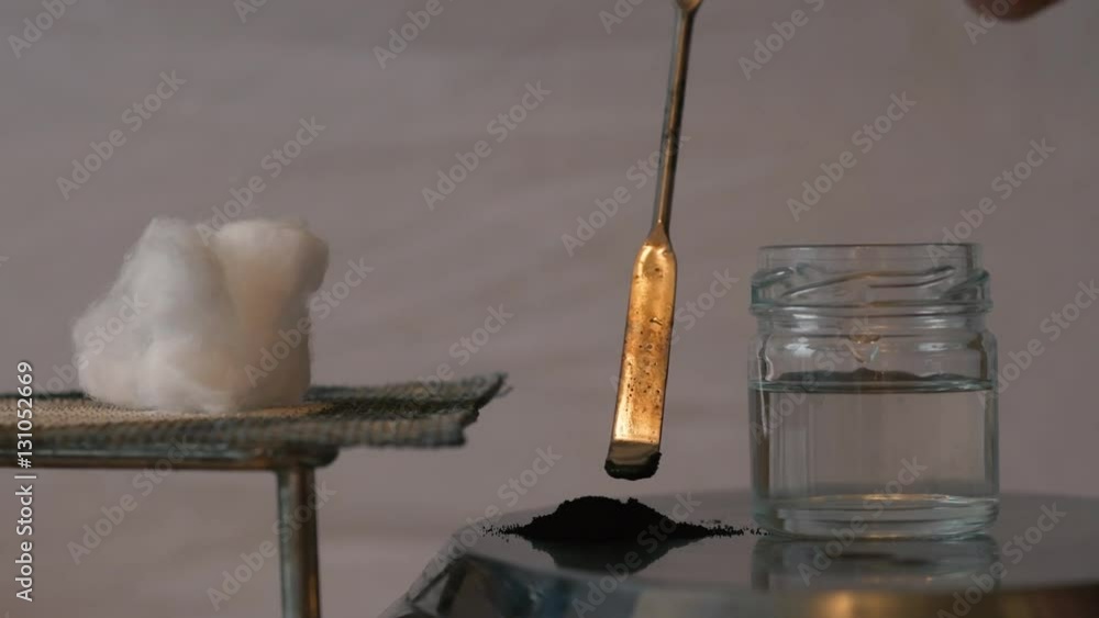 Sulphuric acid with potassium permanganate igniting cotton wool ...