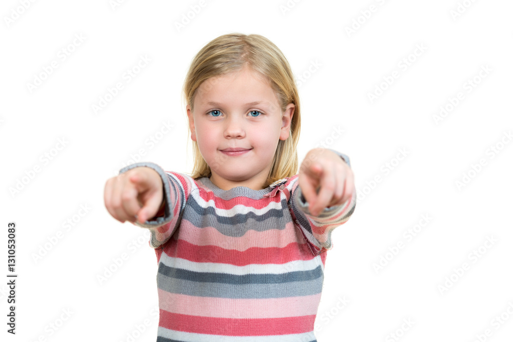 Little girl pointing on something with hand Stock Photo | Adobe Stock