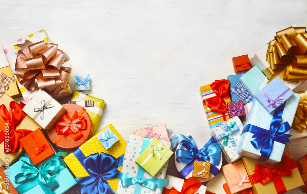 Set of gift boxes on wooden background Stock Photo | Adobe Stock