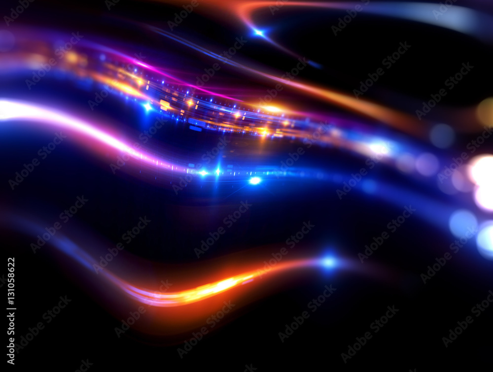 Art light flares. Bulb streaks. magic black space. Flash glow line. Ray ...