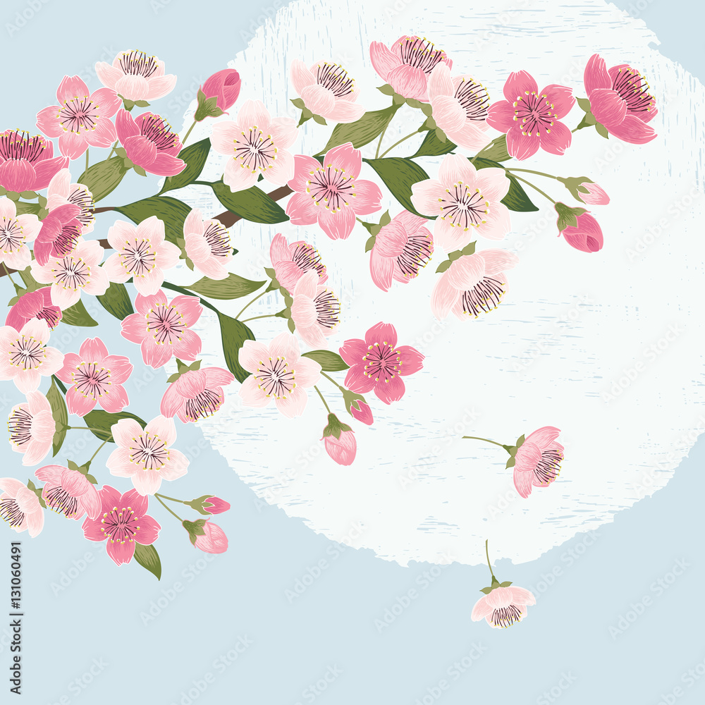 Vector illustration of a beautiful floral border with cherry blossom ...