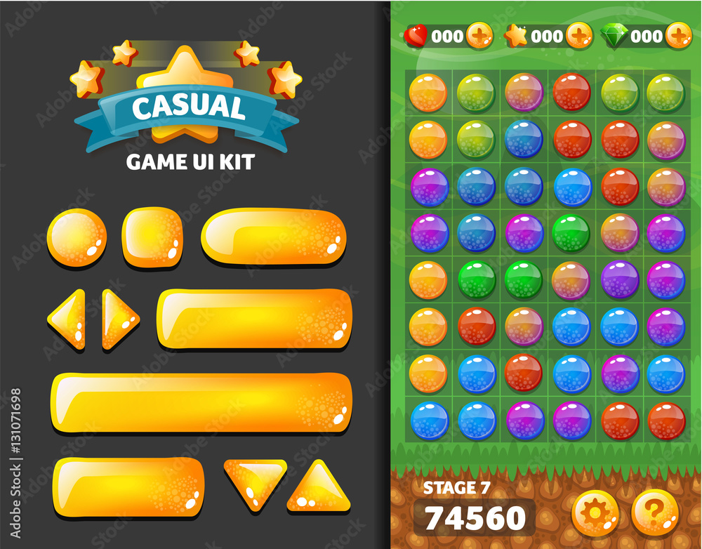 Set Of Buttons For Mobile Development Casual Games Ui Kit Stock Vector Adobe Stock