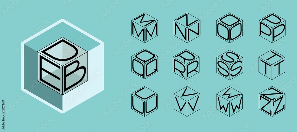 Set 2 template of the letters inscribed in the three sides of the cube, hexagon. To create ...