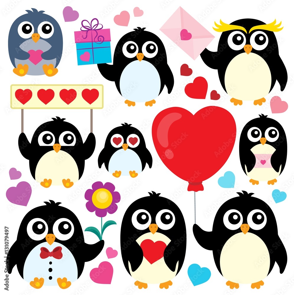 Valentine penguins theme collection 1 Stock-Vektorgrafik | Adobe Stock