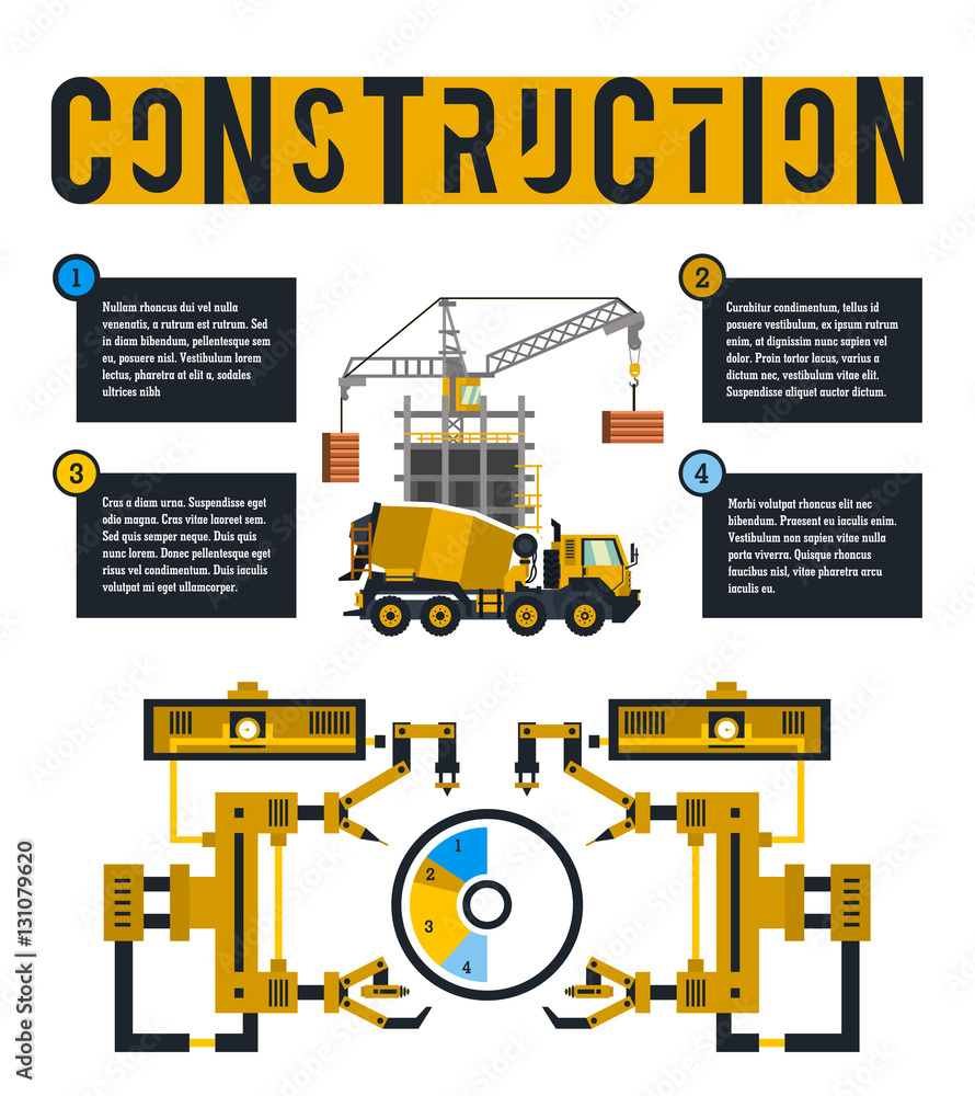 Vector illustration infographic on the construction site. Diagram ...