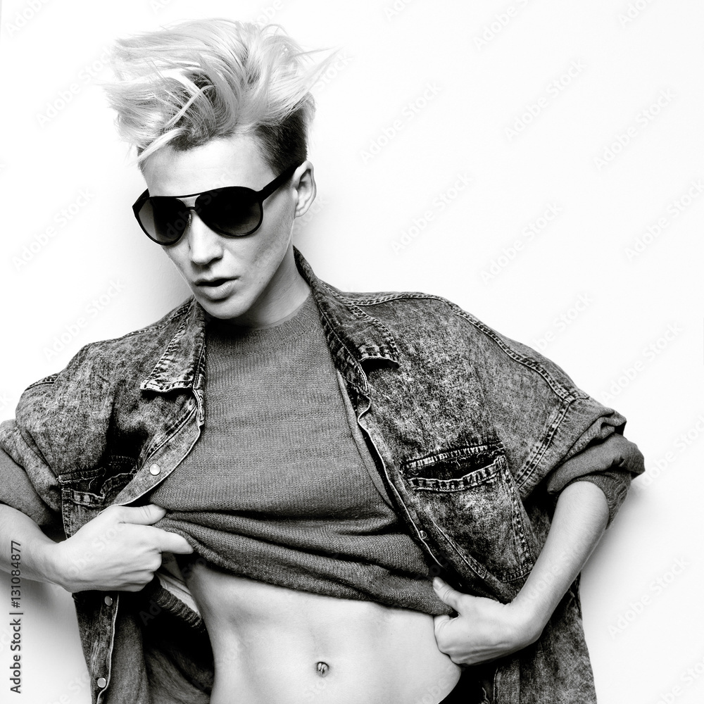 Fashion concept Punk rock style Denim clothing Glamorous Tomboy Stock ...