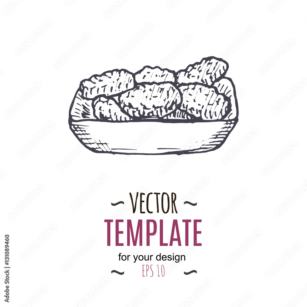 Vector vintage nuggets drawing. Hand drawn monochrome fast food ...