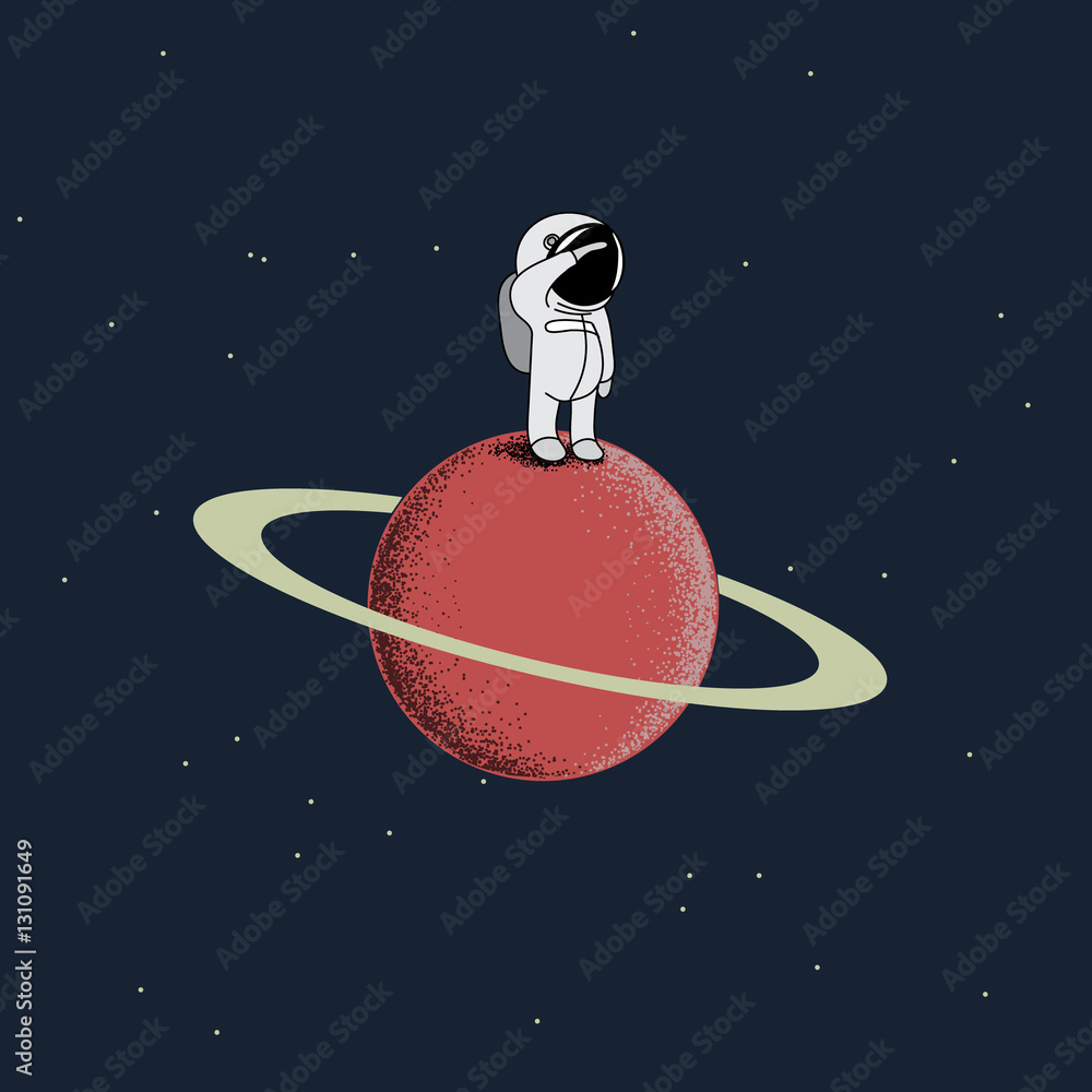 Cartoon spaceman standing on the red planet Stock Vector | Adobe Stock