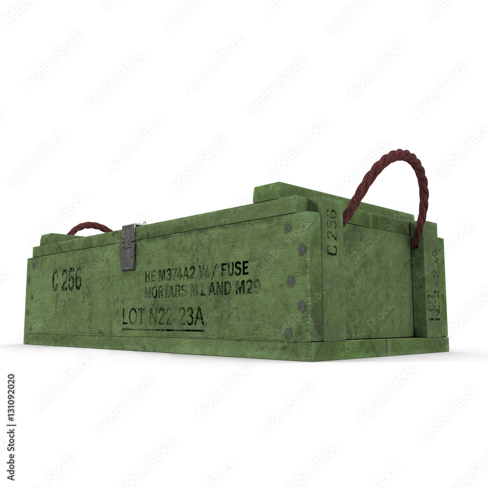 Military green box with explosive isolated on white. 3D illustration ...